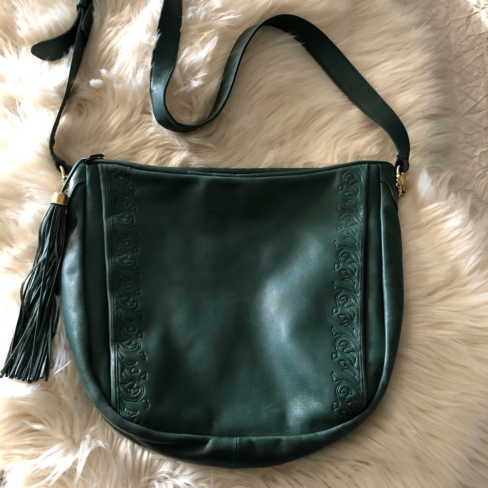 Vintage Luana Green Leather Hobo Style Shoulder Bag - Gem